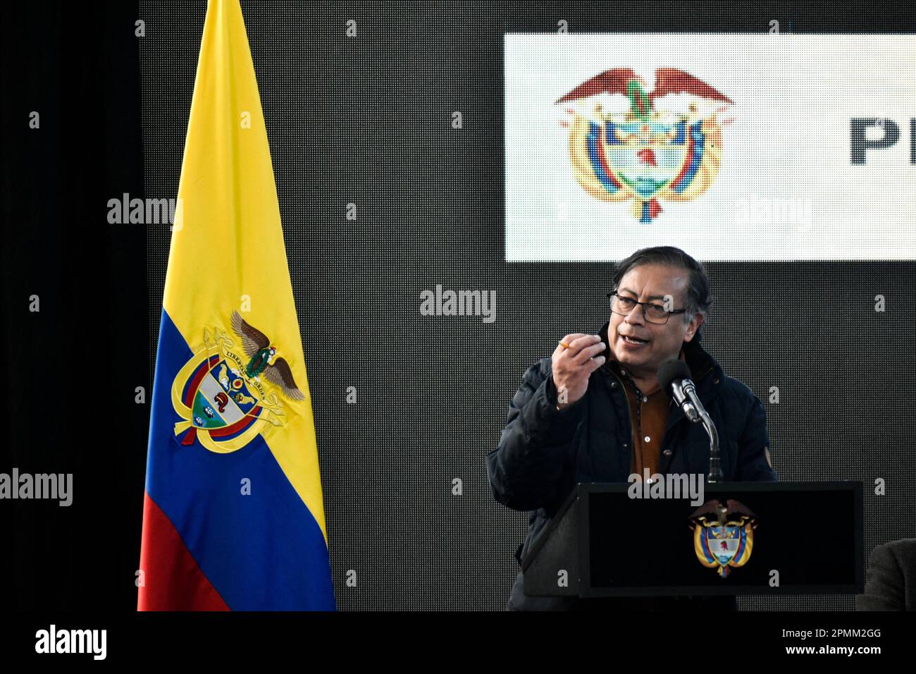 Colombian president Gustavo Petro speaks during a local event ...