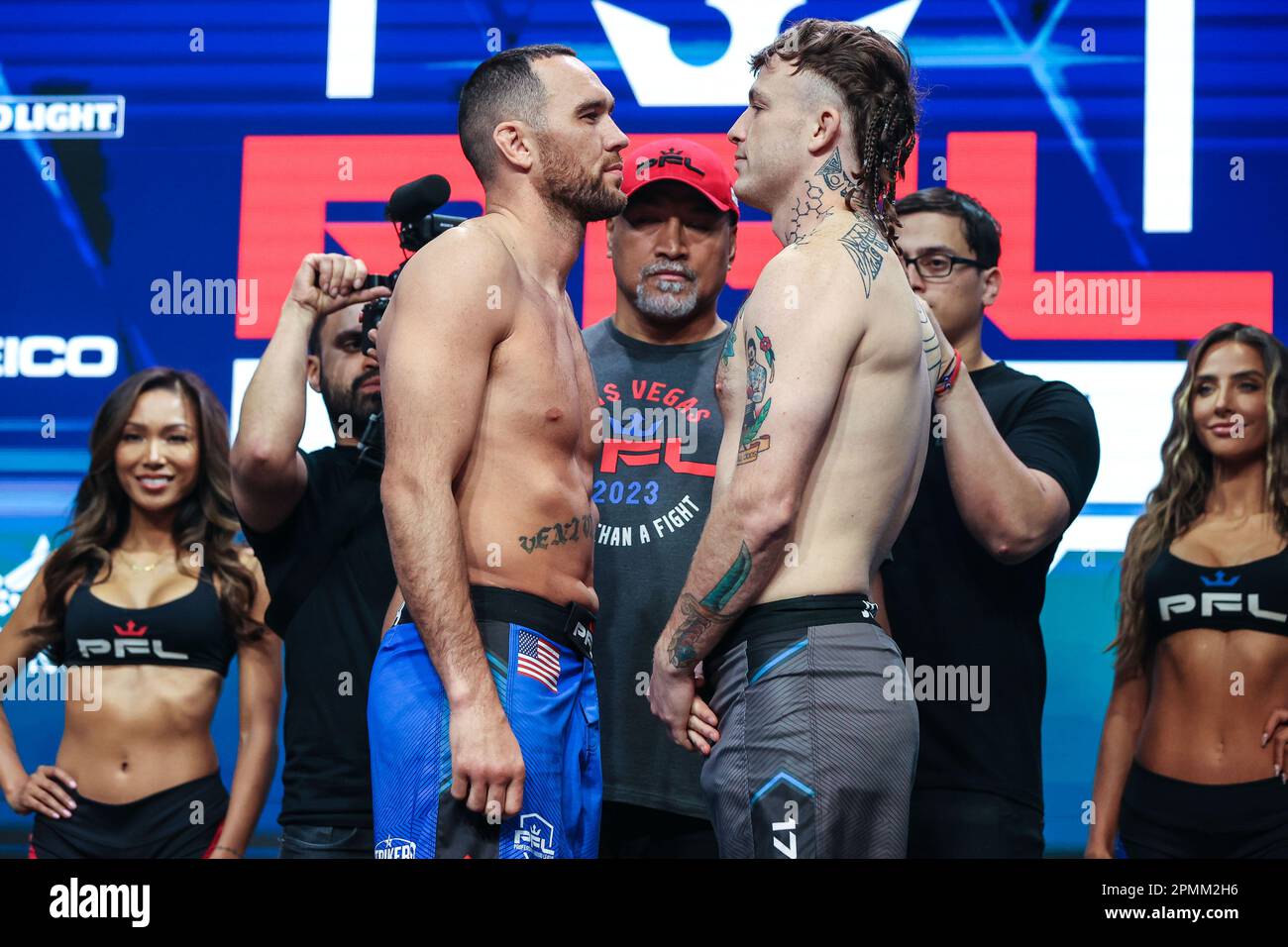 April 13, 2023: (L-R) Welterweights Zach Juusola and Brandon Jenkins ...