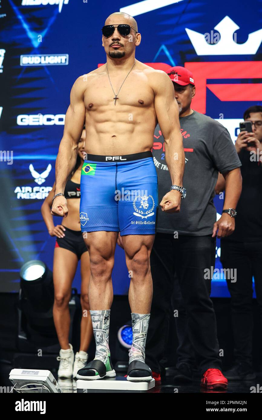 Las Vegas, NV, USA. 13th Apr, 2023. Welterweight Carlos Leal on stage ...