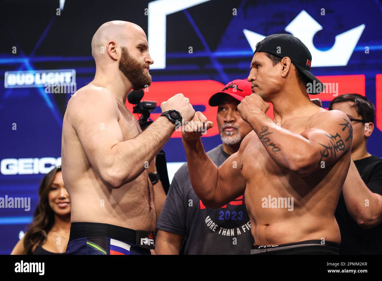 April 13, 2023: (L-R) Heavyweights Denis Goltsov and Cezar Ferreira ...
