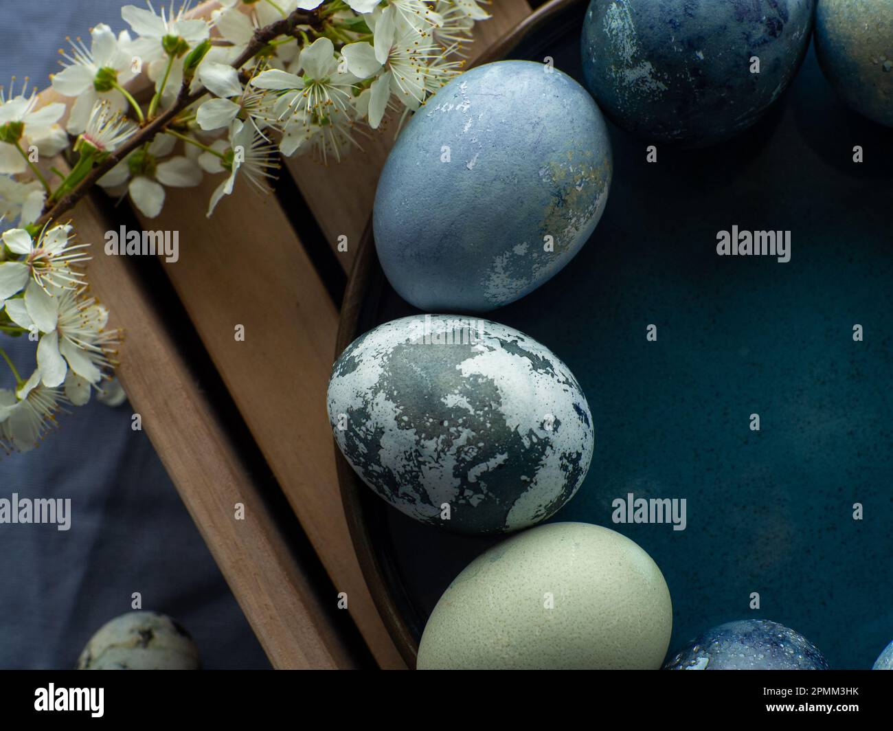 Blue painted easter eggs. Dyed Easter eggs with marble stone effect ...