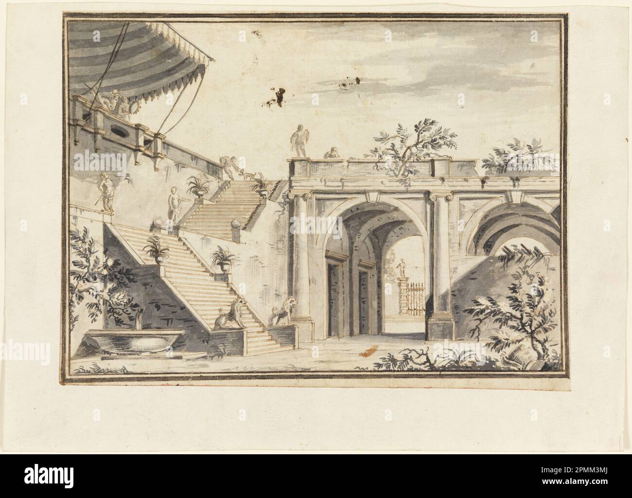 Drawing, Stage Design, Garden in Villa; Italy; pen and bistre ink ...