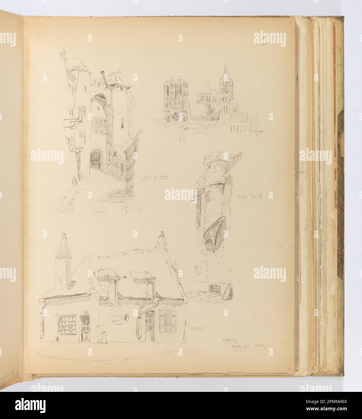 Album Page, Sketches of Buildings, Laon; Whitney Warren Jr. (American ...