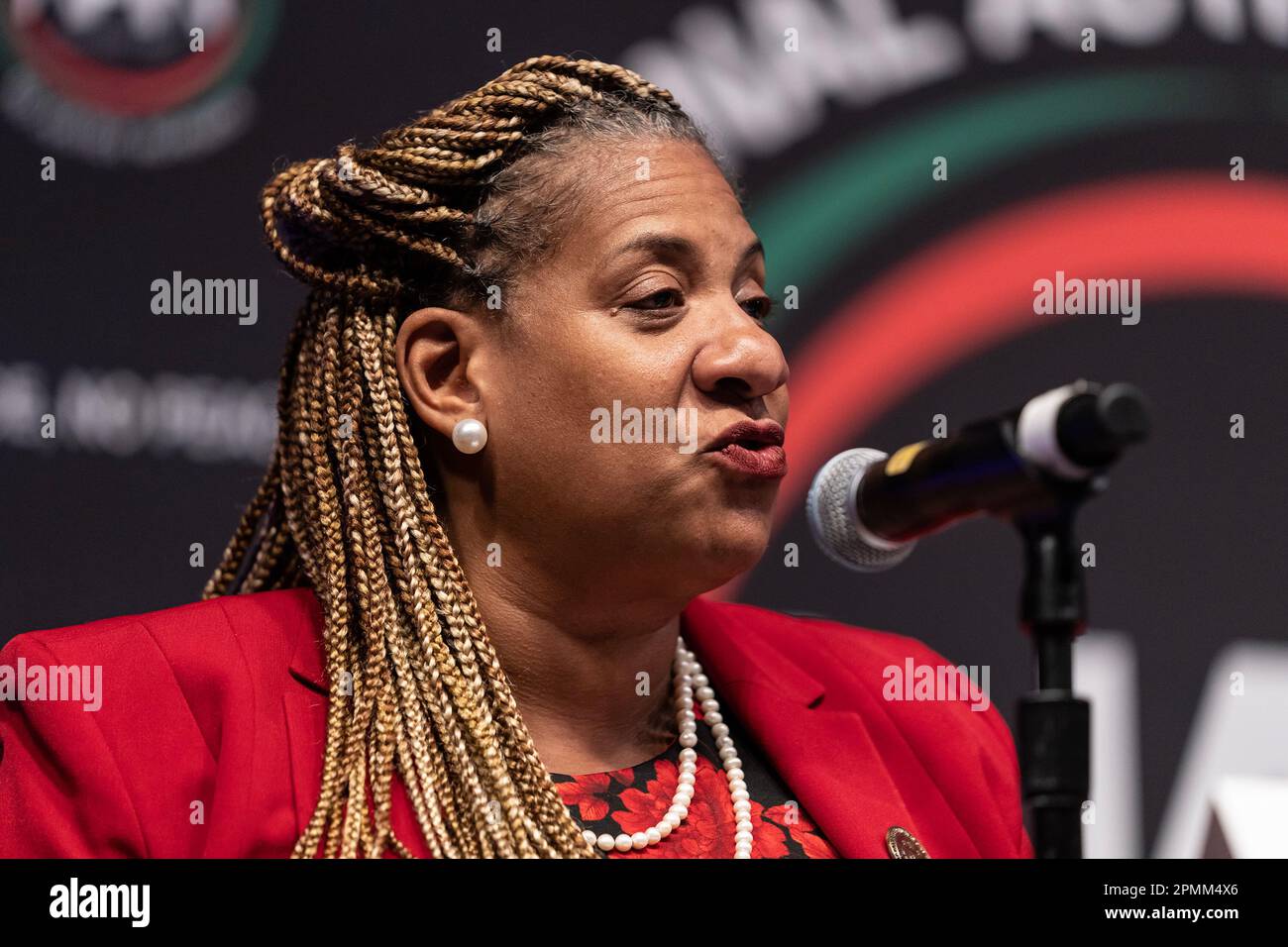 New York, USA. 13th Apr, 2023. Mount Vernon mayor Shawyn Patterson ...