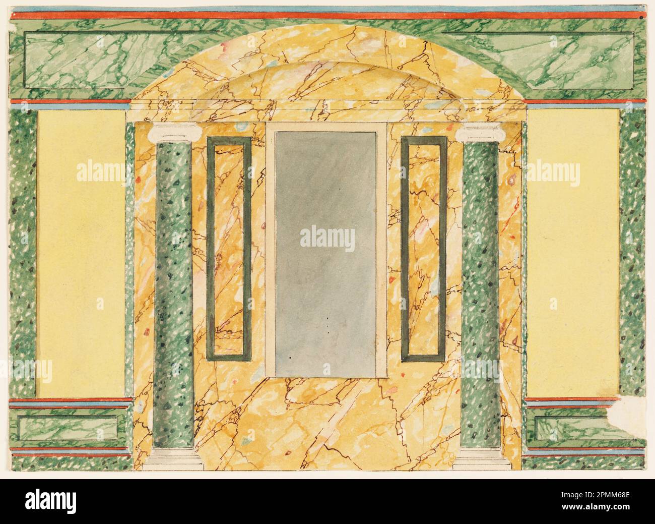 Wall elevation with marbled niche this is a drawing hi-res stock ...