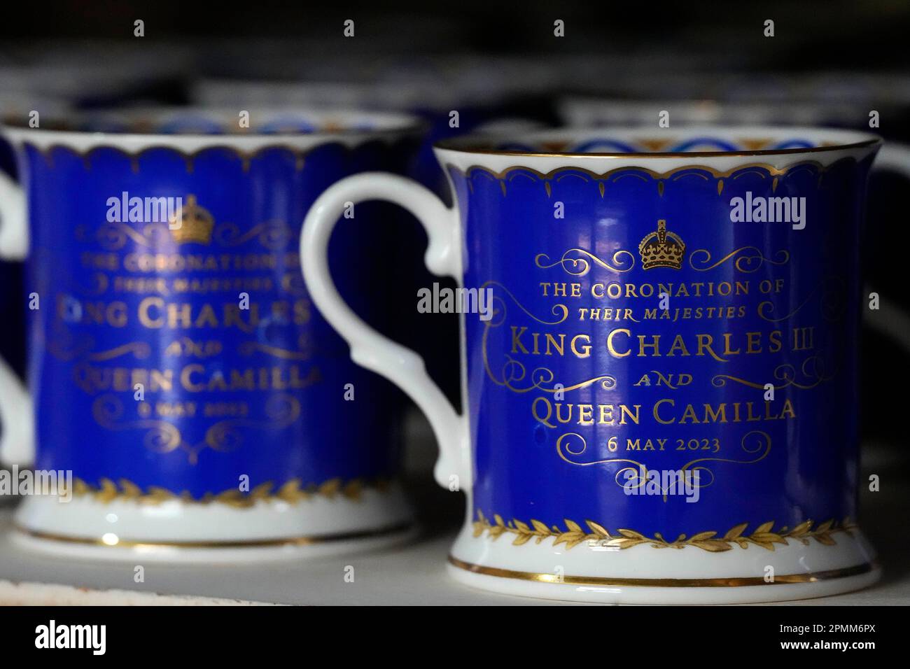Official chinaware is seen on a shelf at a pottery factory in Stoke-on ...