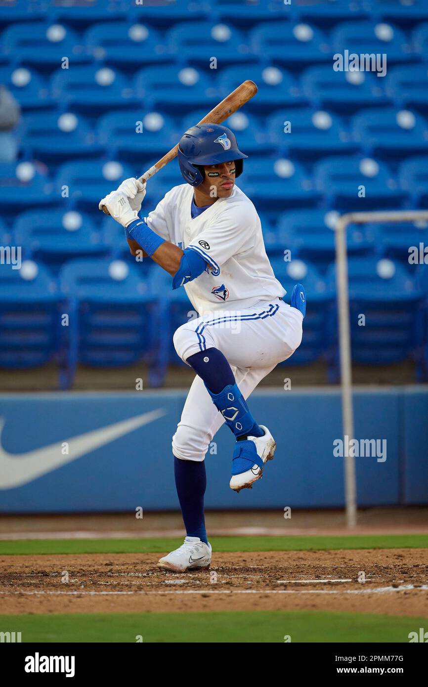 Dunedin Blue Jays Angel Del Rosario (4) bats during an MiLB Florida State League baseball game ...