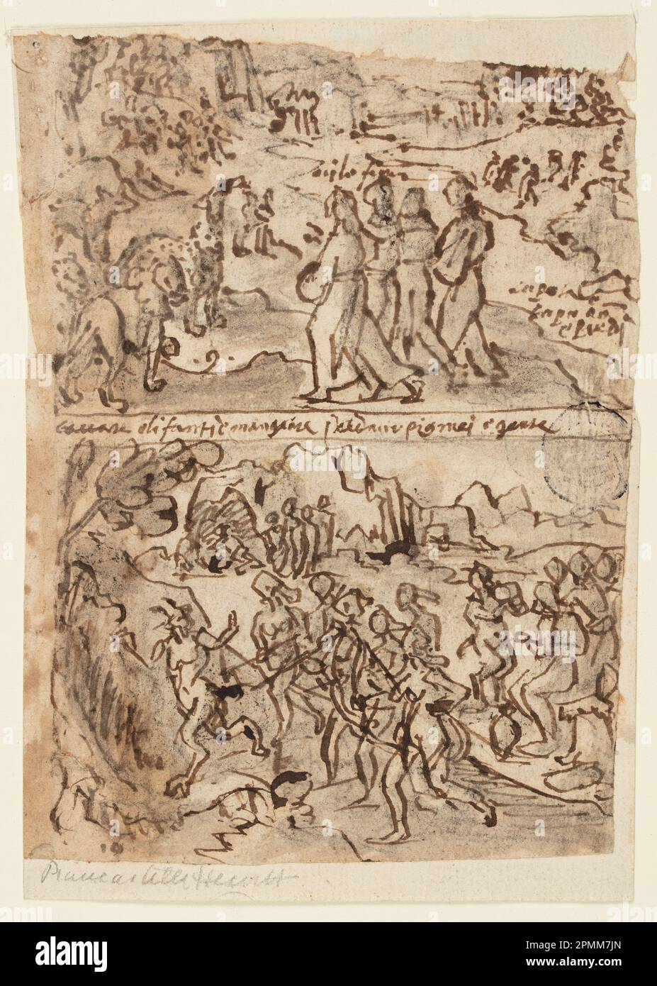 Drawing, Apollonius of Tyana meeting the People and Animals of Ethiopia ...