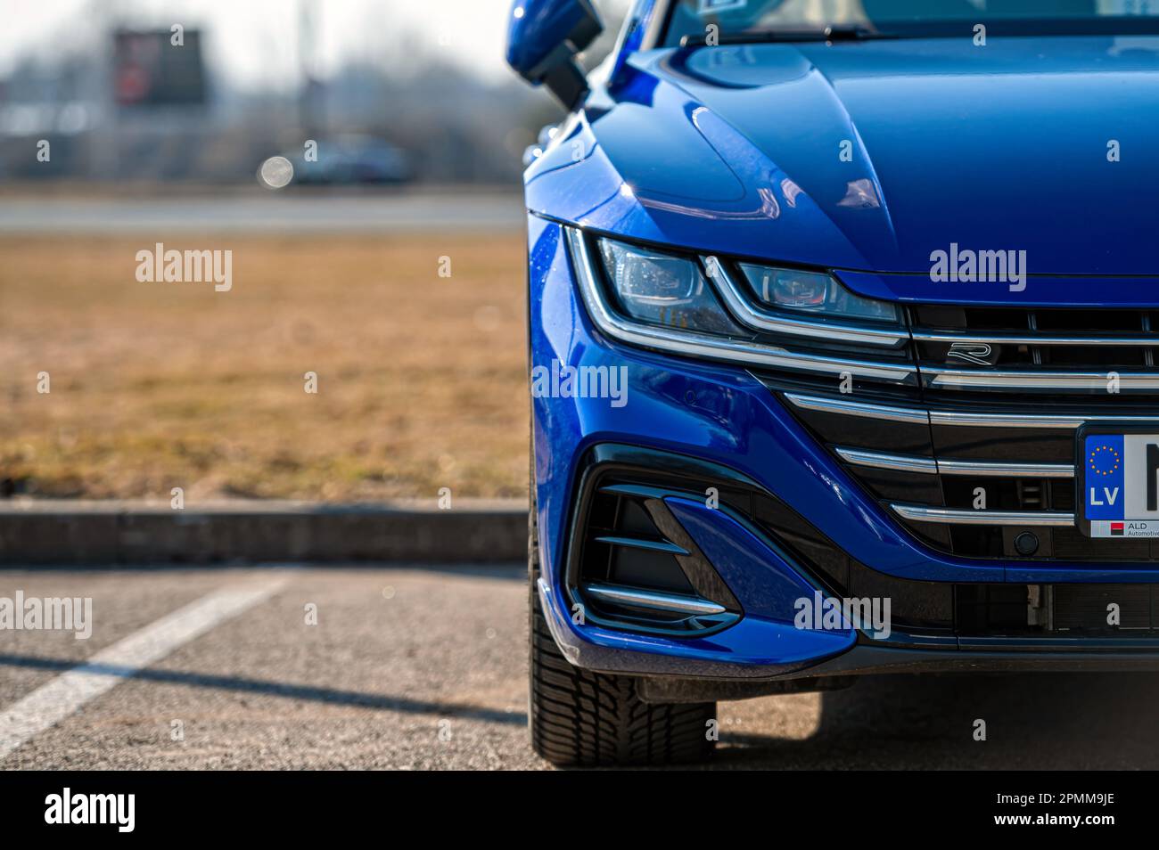 Riga, Latvia, March 18, 2022: Volkswagen Arteon R-Line, front light ...