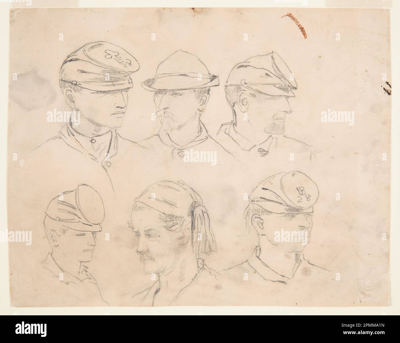 Six studies of soldiers heads this is a drawing it hi-res stock ...