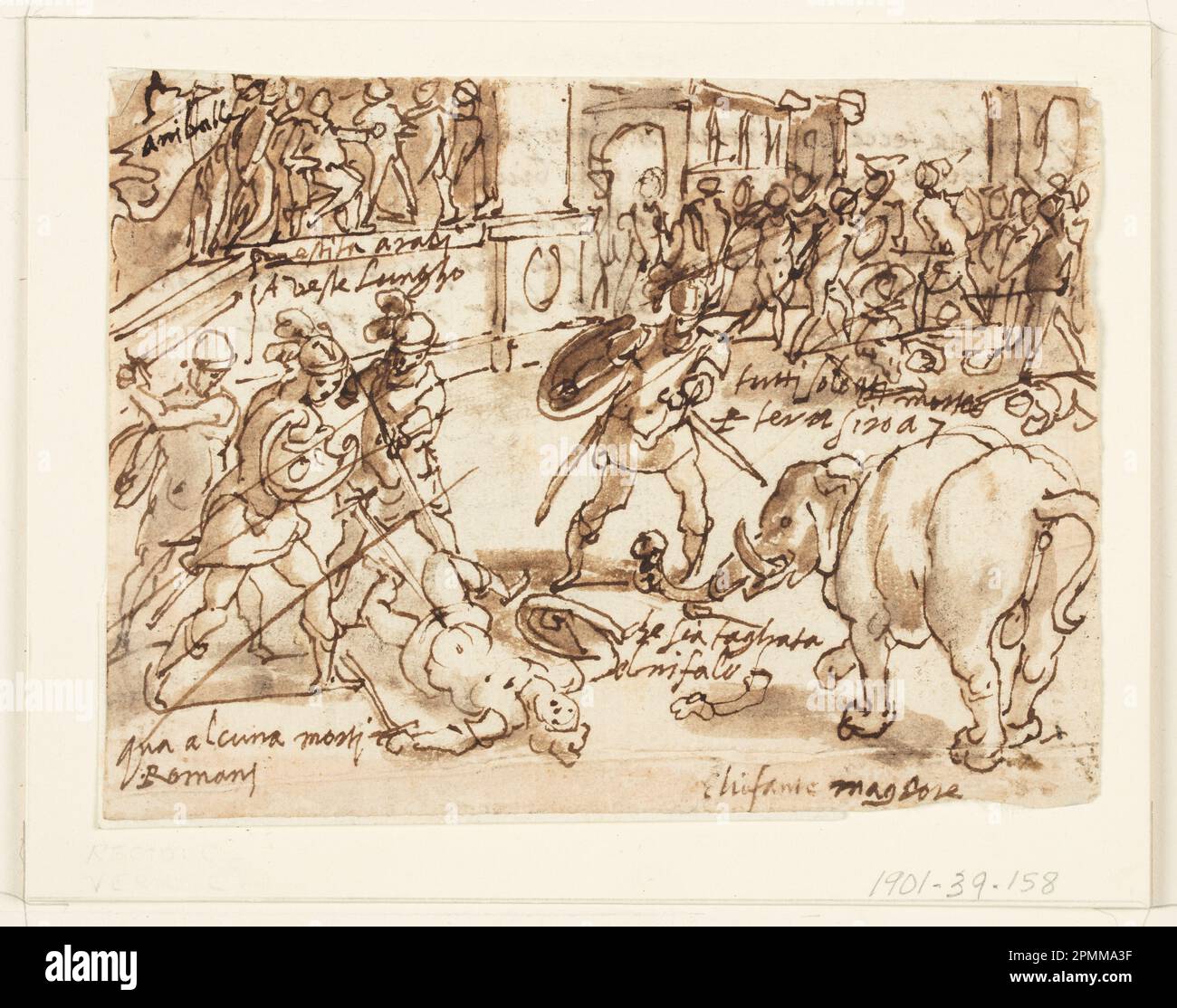 Drawing, A Roman Soldier Fighting Hannibal's Elephant; Jan van der ...