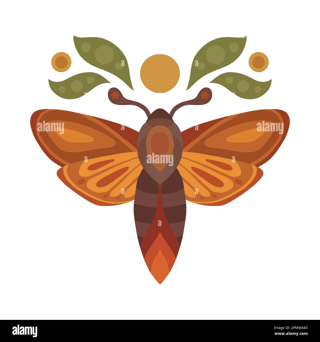 Vector mystical illustration of a moth with the moon and leaves ...