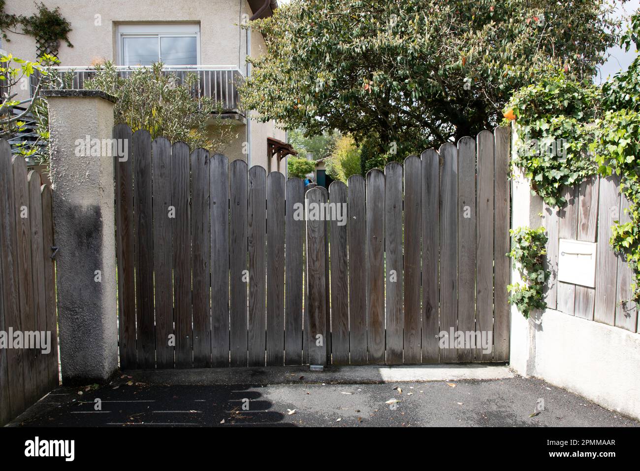 Wooden high gate facade home style wood street view outdoor Stock Photo ...