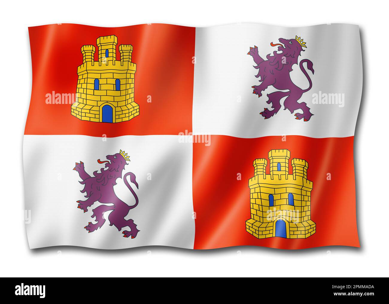 Castile and Leon province flag, Spain waving banner collection. 3D ...