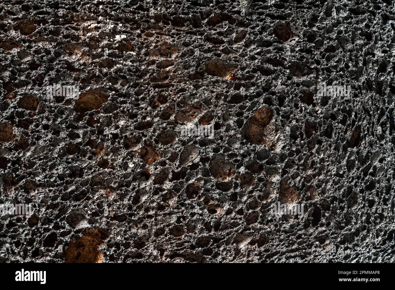 Black burnt toast bread slice texture, close up. Pattern of burnt black ...