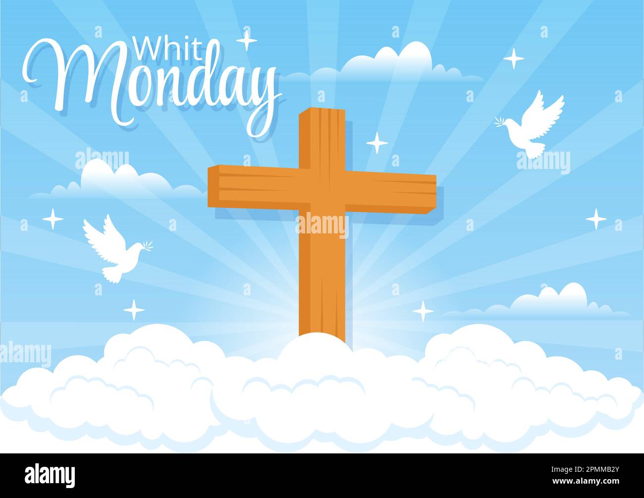Whit Monday Vector Illustration with a Pigeon or Dove for Christian ...