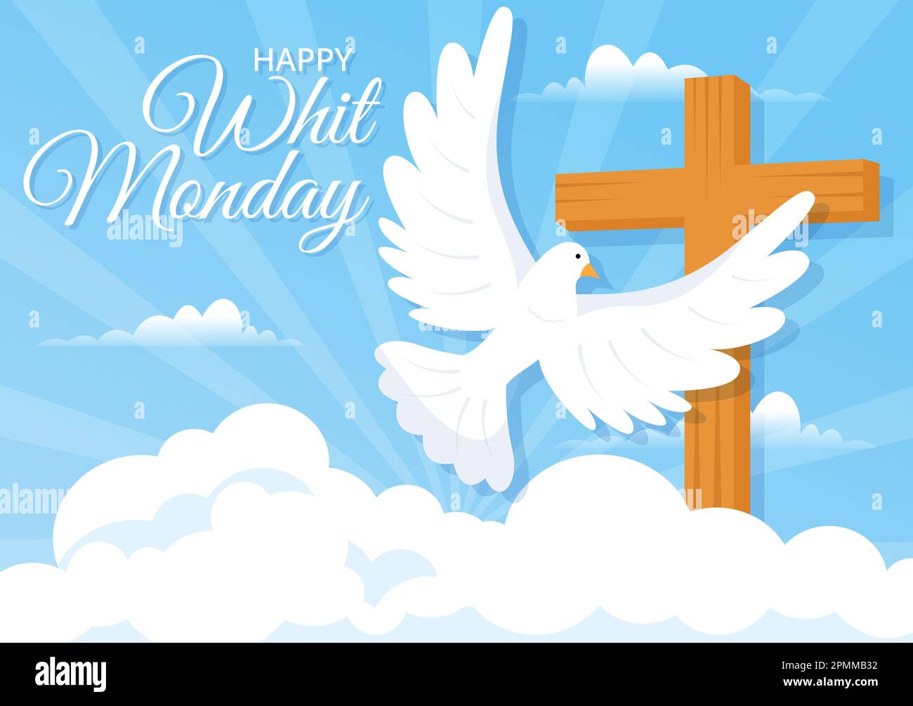 Whit Monday Vector Illustration with a Pigeon or Dove for Christian ...