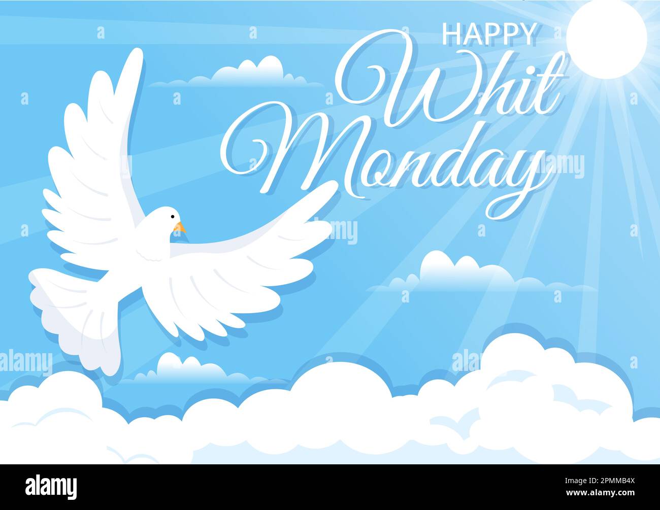 Whit Monday Vector Illustration with a Pigeon or Dove for Christian ...