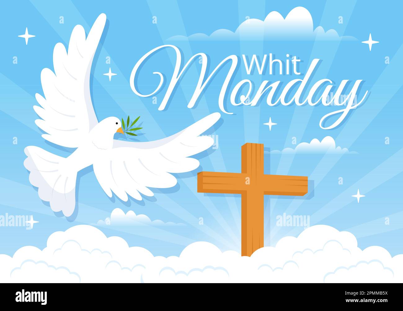 Whit Monday Vector Illustration with a Pigeon or Dove for Christian ...