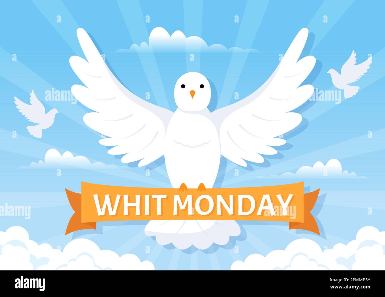 Whit Monday Vector Illustration with a Pigeon or Dove for Christian ...