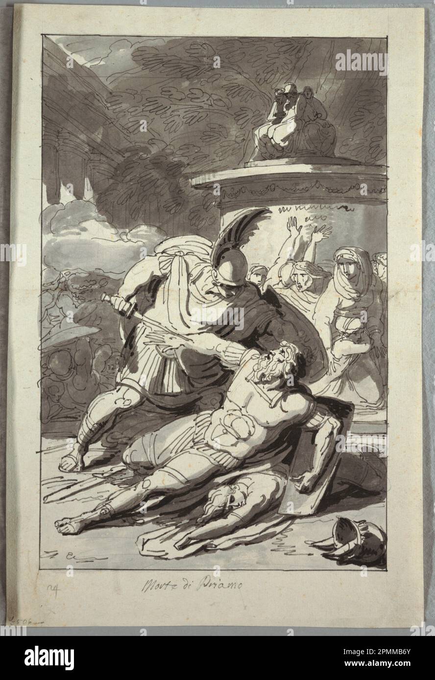 Drawing, The Death of Priamus; Italy; pen and gray ink, gray wash over ...