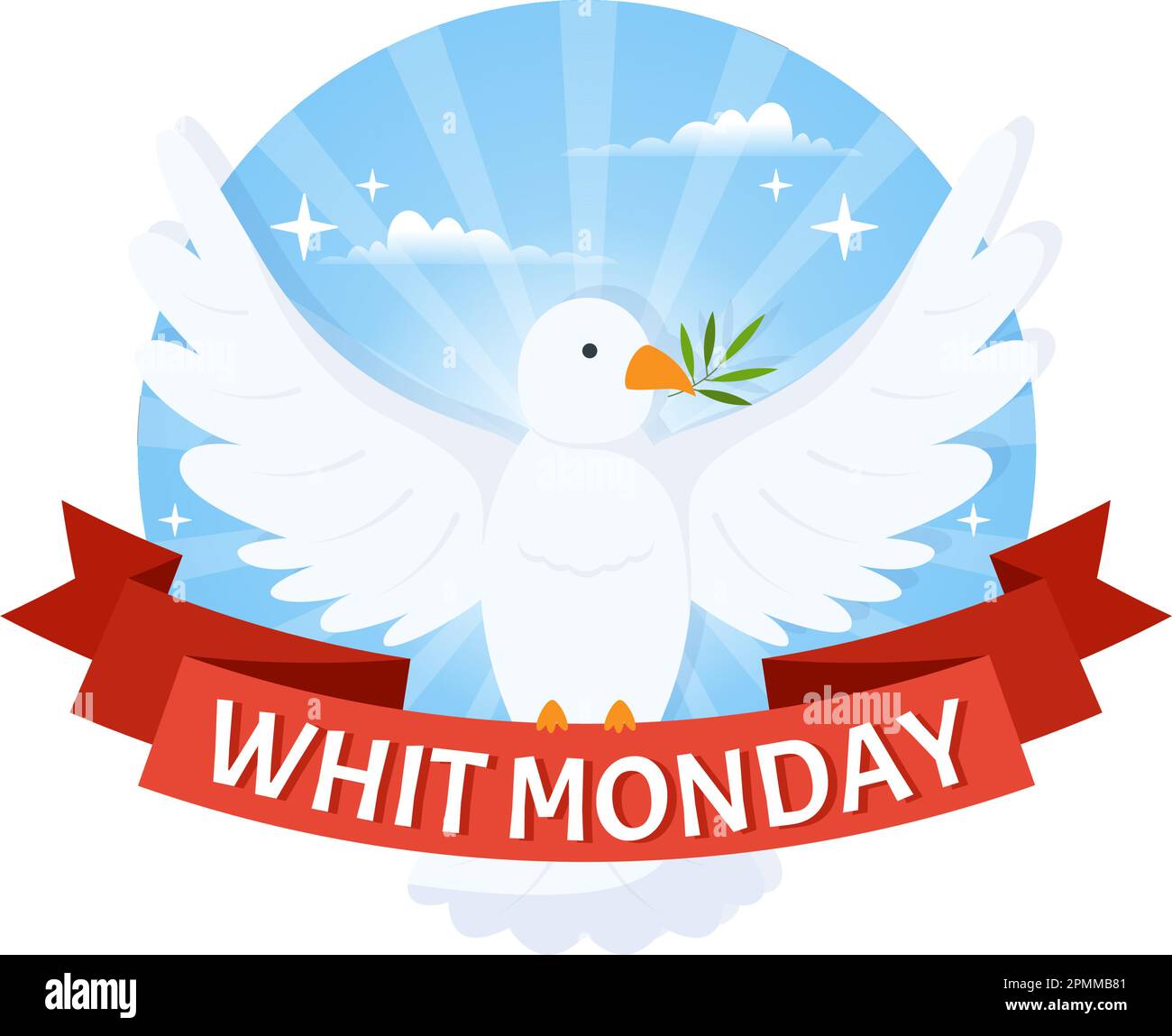 Whit Monday Vector Illustration with a Pigeon or Dove for Christian ...
