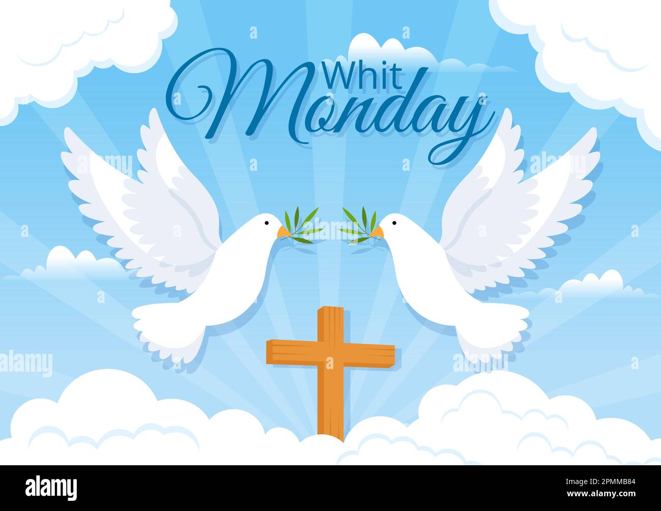 Whit Monday Vector Illustration with a Pigeon or Dove for Christian ...
