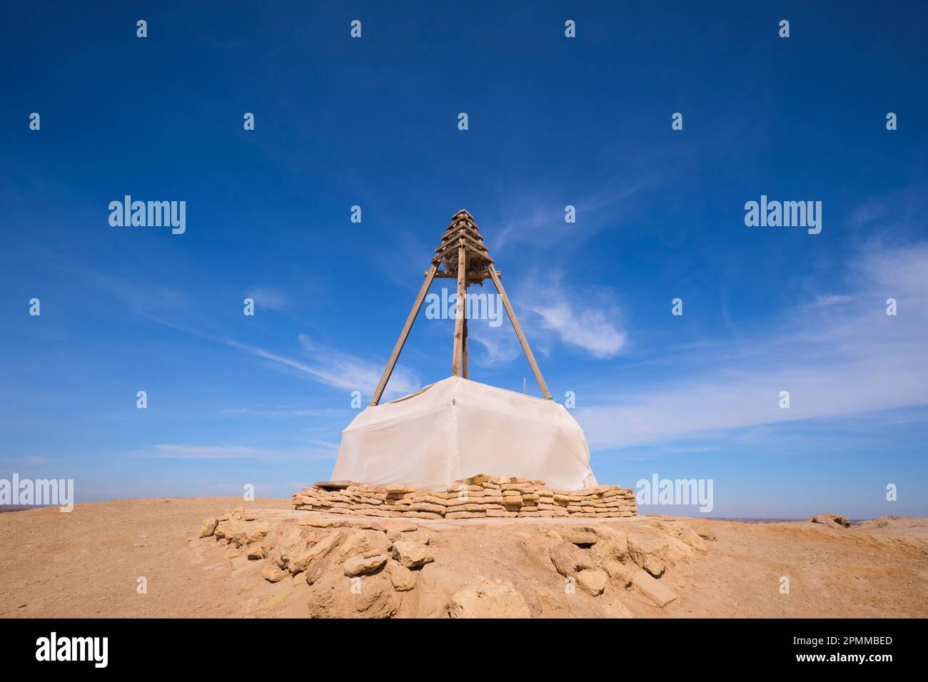 The unique, hilltop Jumart Kassab mound grave site. At the Mizdakhan ...