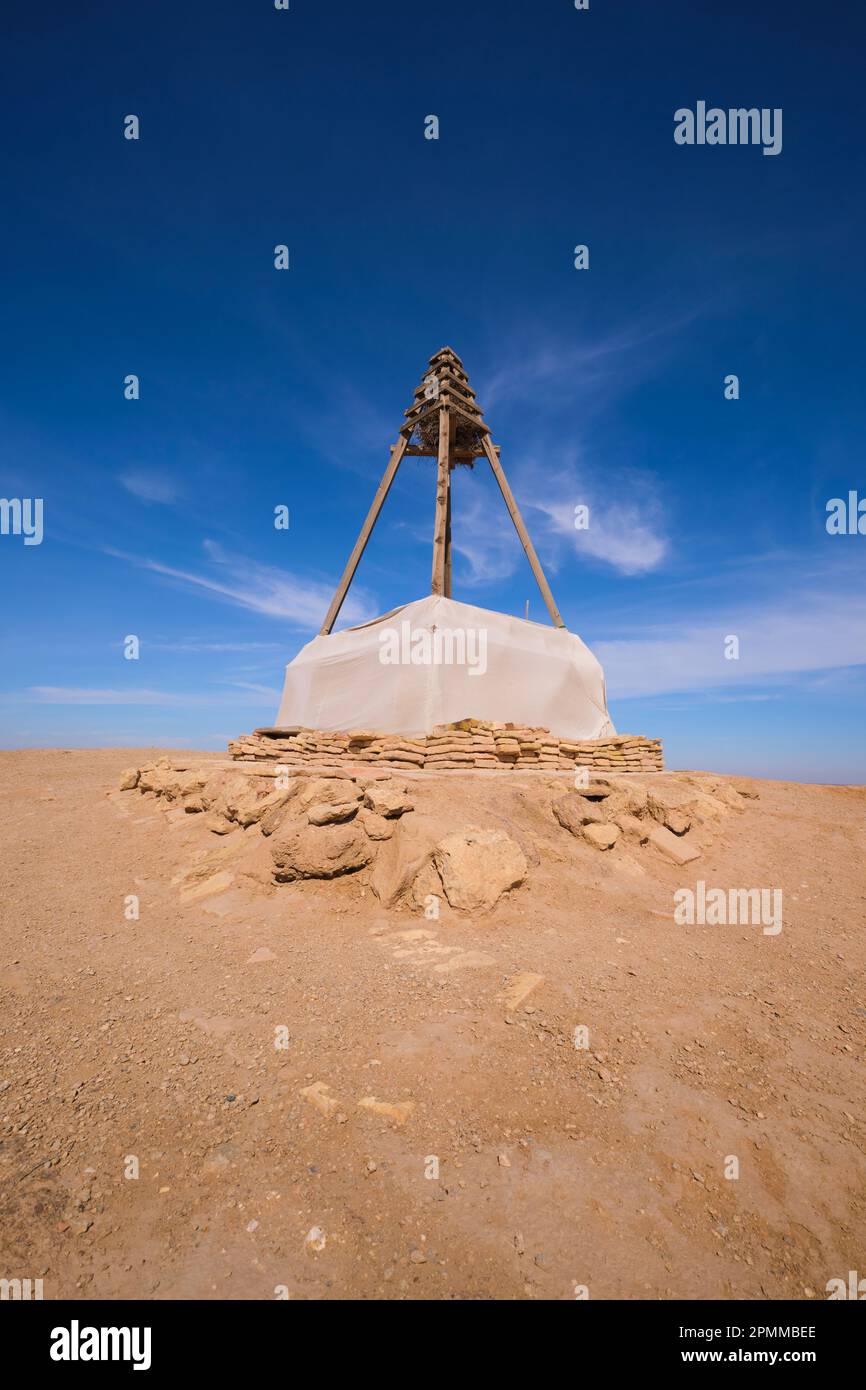 The unique, hilltop Jumart Kassab mound grave site. At the Mizdakhan ...