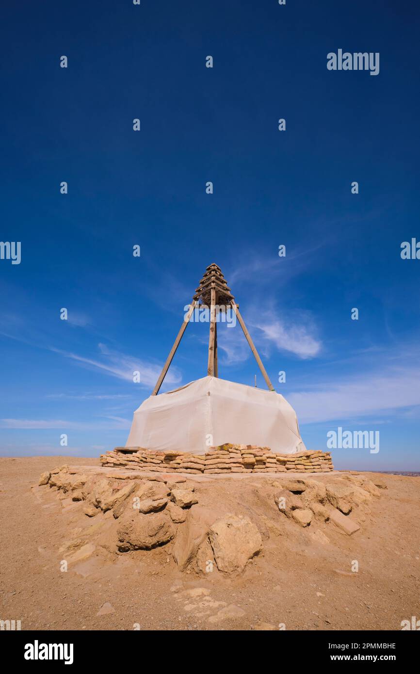 The unique, hilltop Jumart Kassab mound grave site. At the Mizdakhan ...