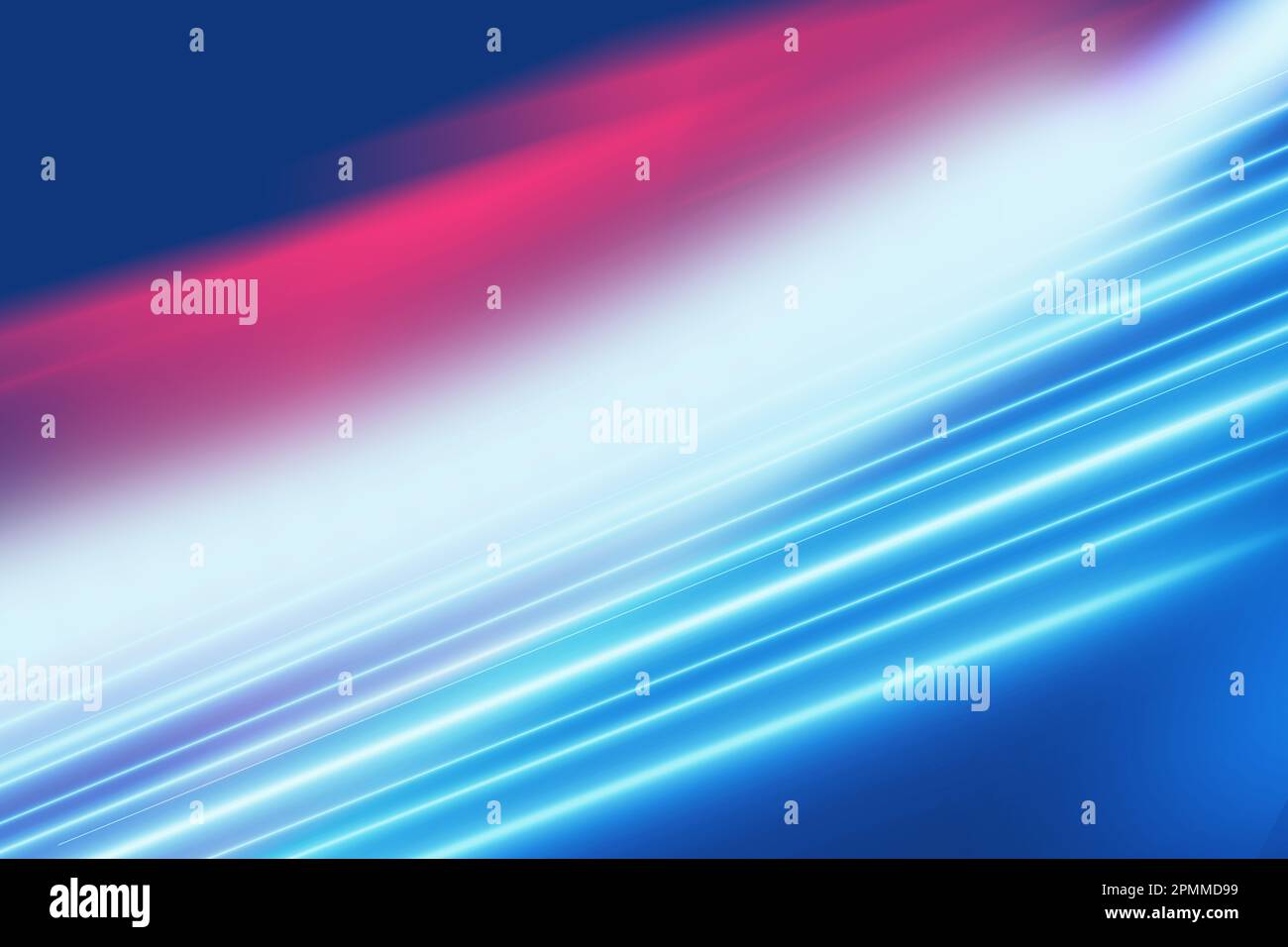 Abstract digital illustration of glowing beams of pink, white and blue ...