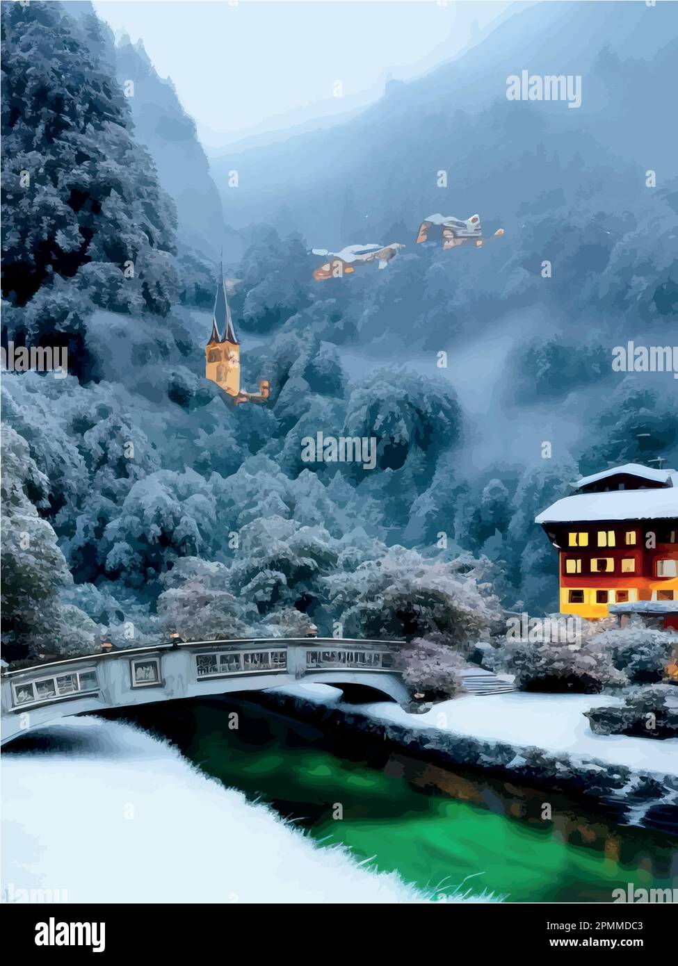 Waterfalls with bridge Stock Vector Images - Alamy