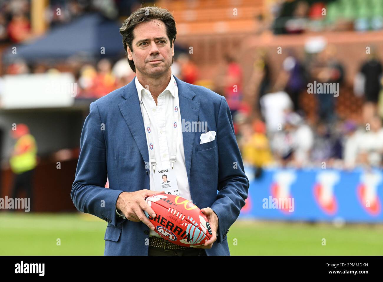 Gillon McLachlan takes a walk around Norwood Oval during the AFL Round ...