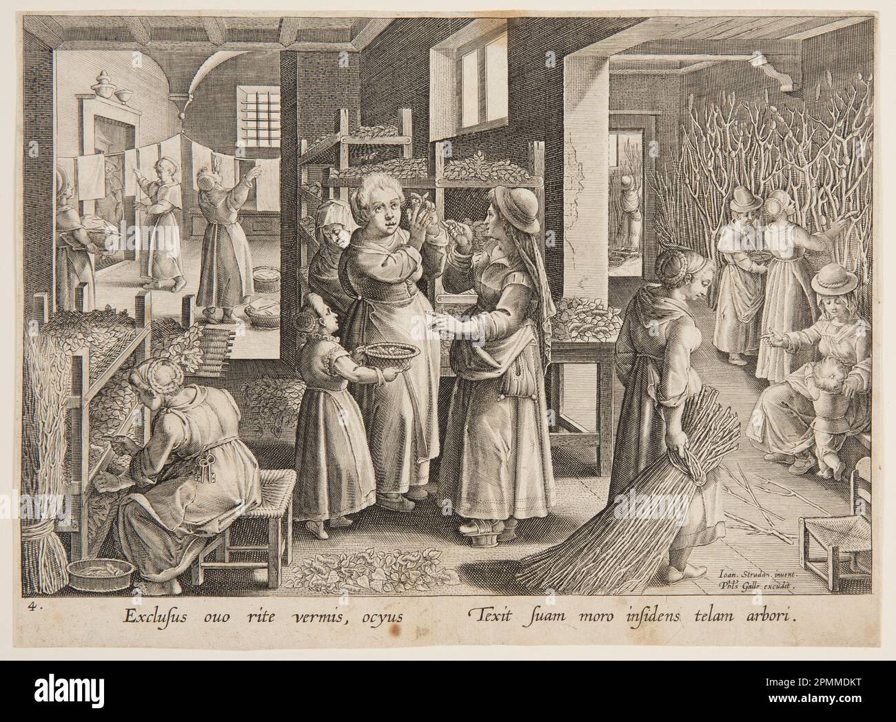 Print, Feeding mulberry leaves to the silkworms; After Jan van der ...