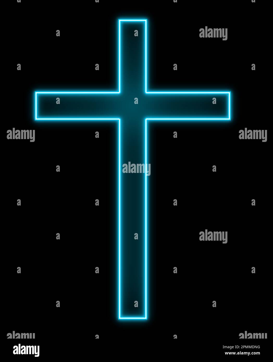 Neon christian cross symbol on black background Stock Photo - Alamy