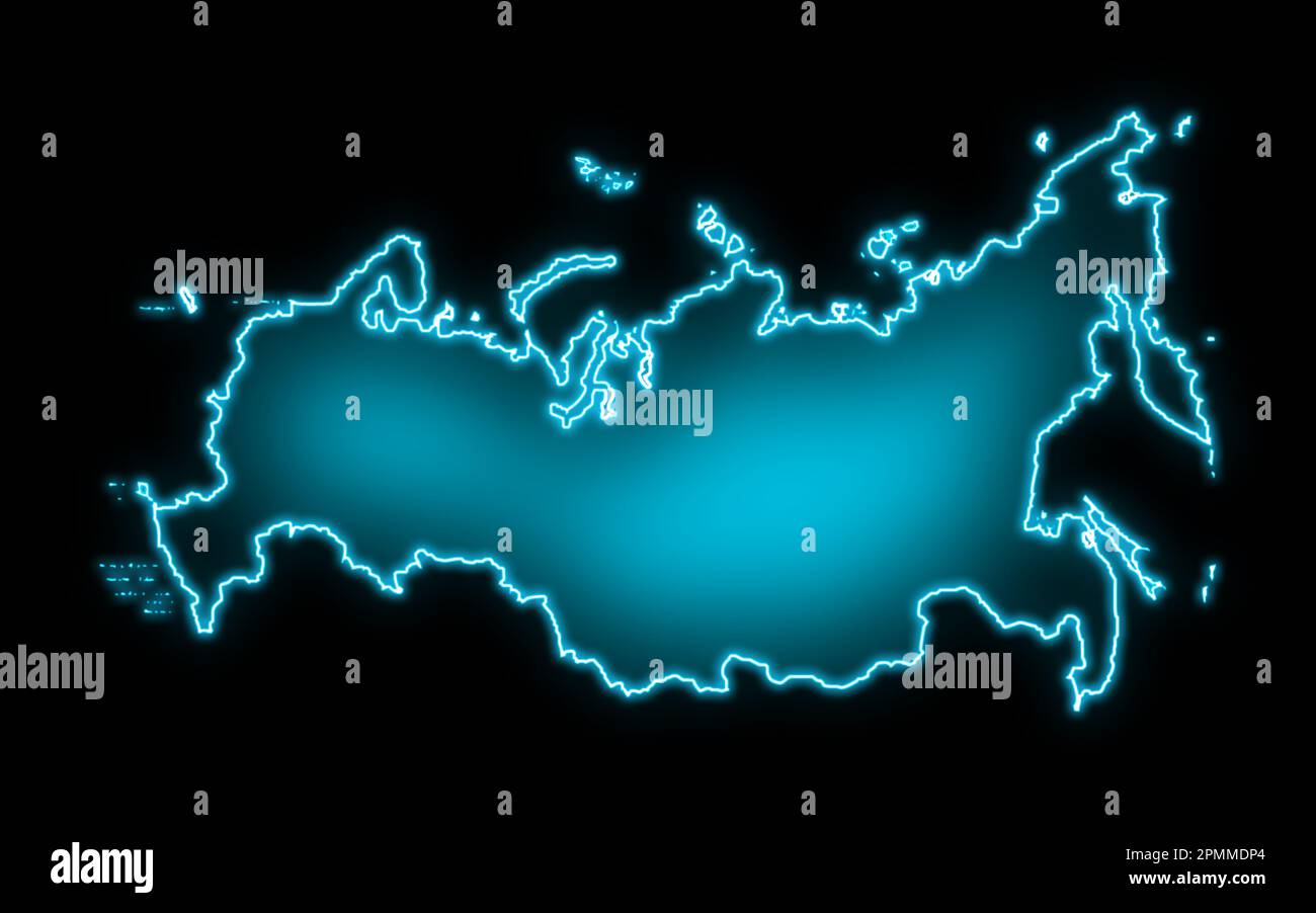 Map of Russia with glowing blue lights on black background Stock Photo ...