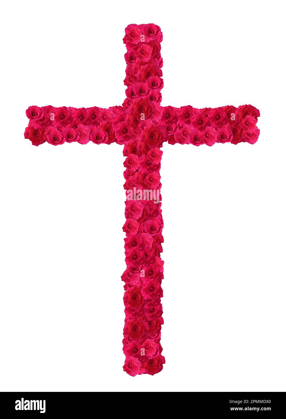 Cross made of red roses isolated on white background. Christian symbols ...