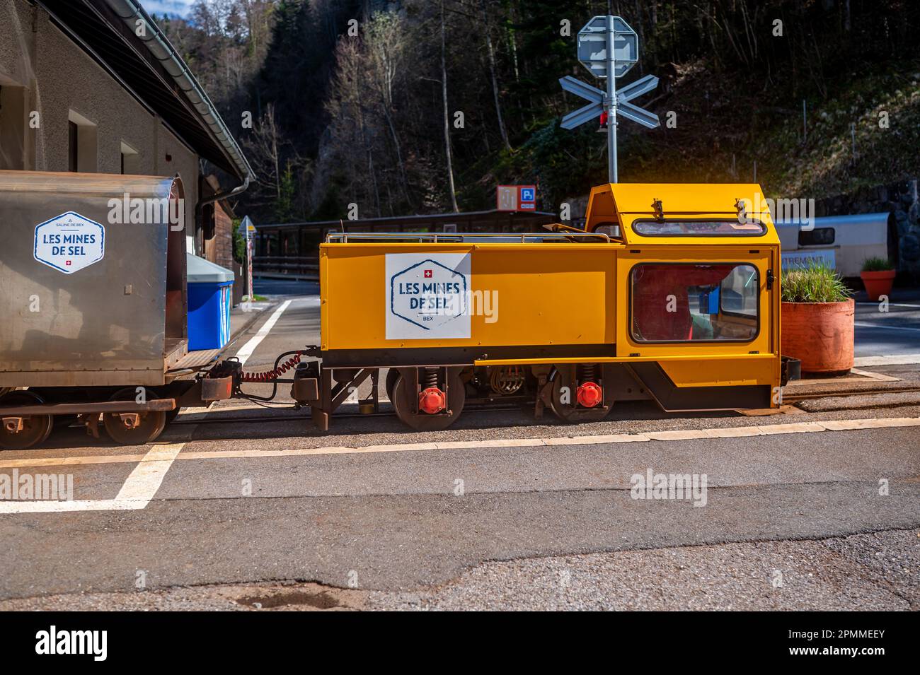 Bex, Vaud Canton, Switzerland - 8 April 2023: Tourists on a cave train ...