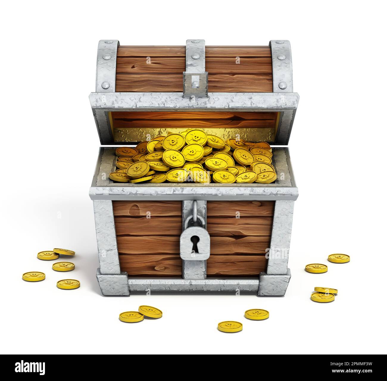 Cartoon treasure chest full of gold coins isolated on white background ...