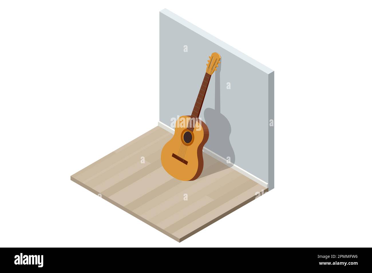 Isometric Classical Acoustic Six-String Guitar Isolated on White ...