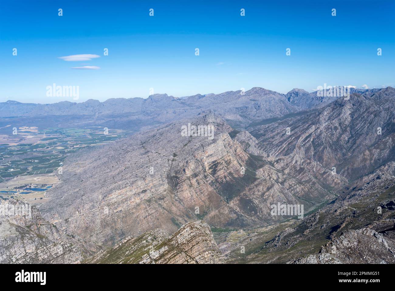 aerial landscape, from a glider, with rocky slopes of Witzenberge range ...