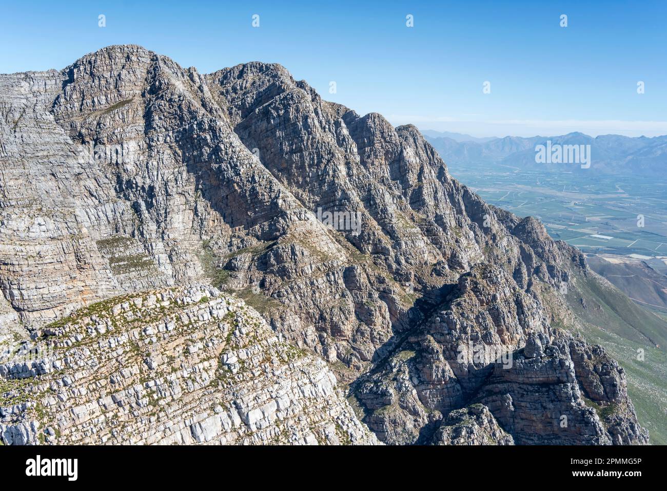aerial landscape, from a glider, with overhanging cliffs at Waaiohoek ...