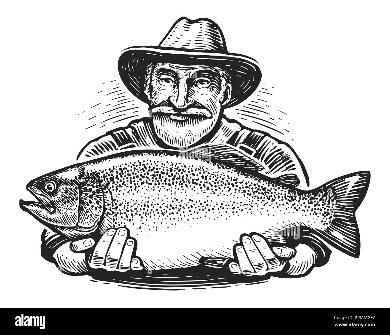 Big Fish in the hands of a happy fisherman. Fishing, seafood concept ...