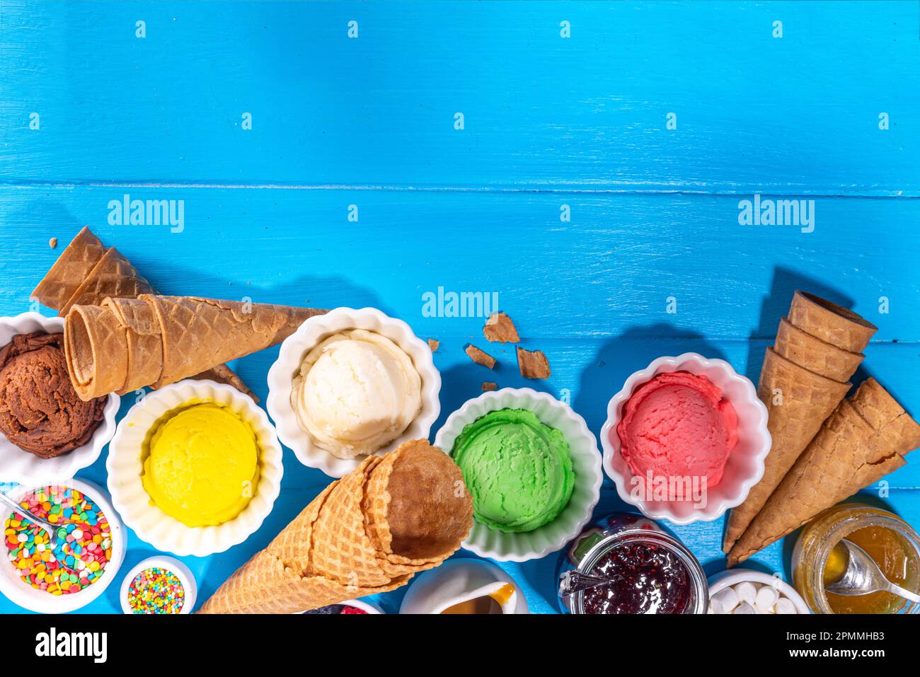 Ice cream festival background, Summer ice cream buffet with various ...