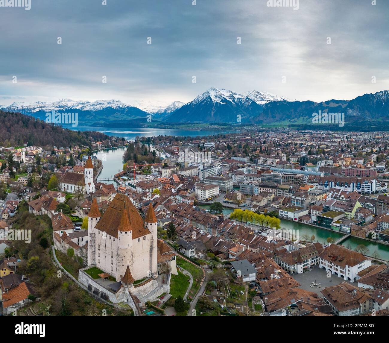 aerial panoramic view of the Thun castle in the city of Thun ...