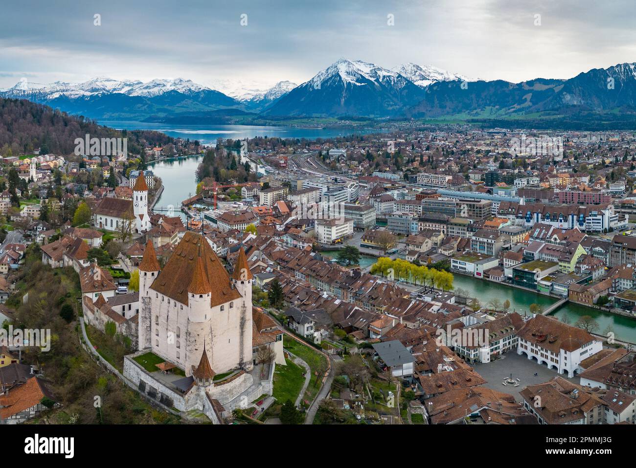 aerial panoramic view of the Thun castle in the city of Thun ...