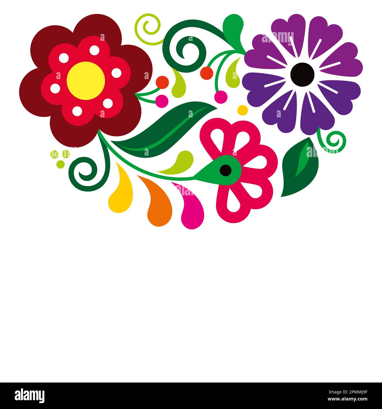 Mexican folk art style vector half mandala greeting card or wedding ...