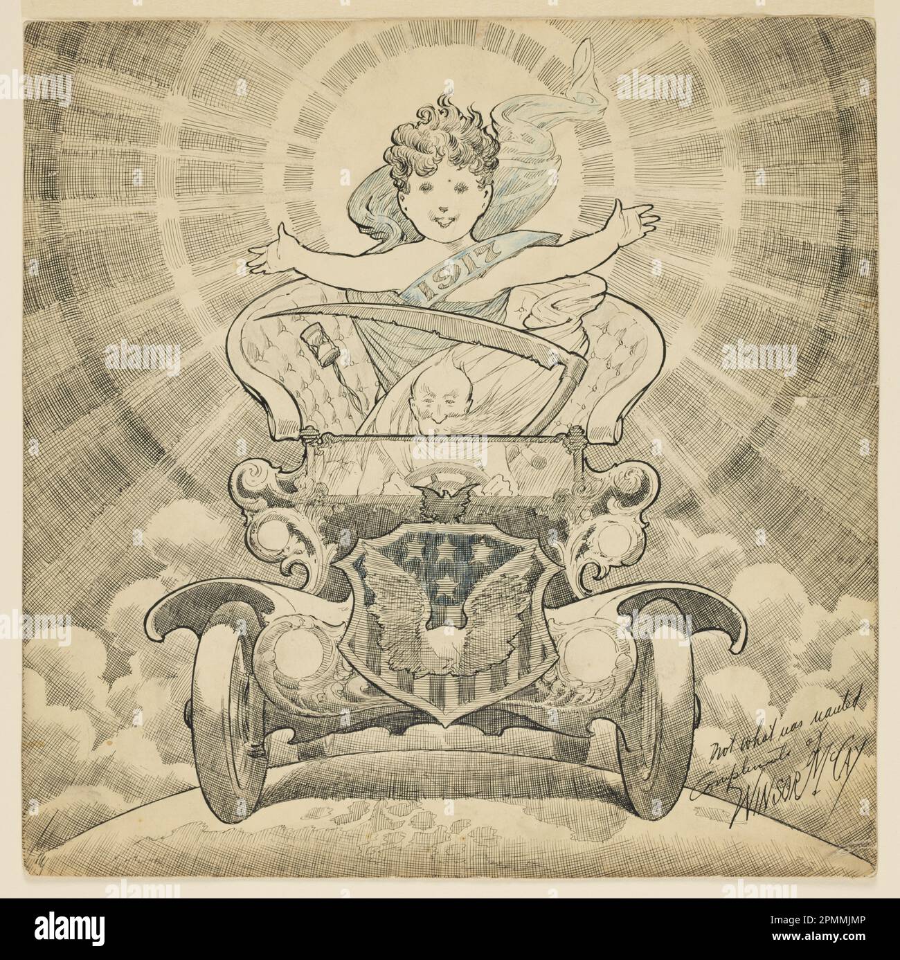 Drawing, Study for cartoon "Welcome in the Year 1917"; Winsor McCay ...