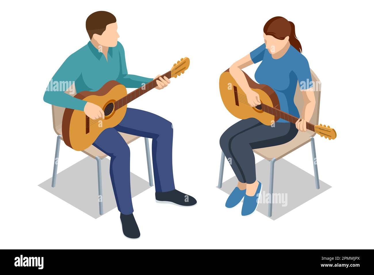 Isometric Vocal artists. Couple playing an acoustic guitar together ...