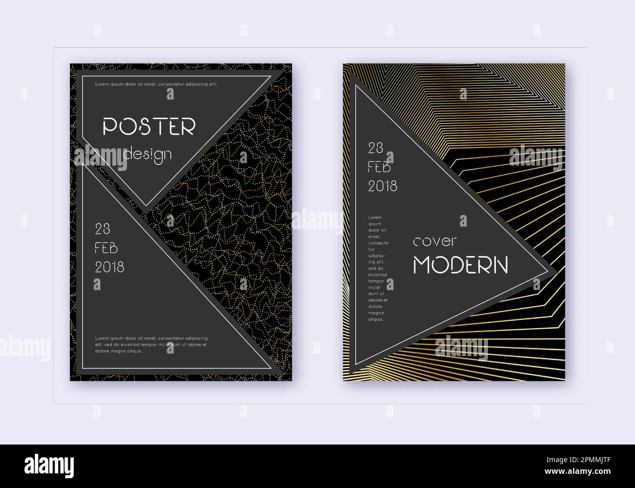 Black cover design template set. Gold abstract lines on black ...